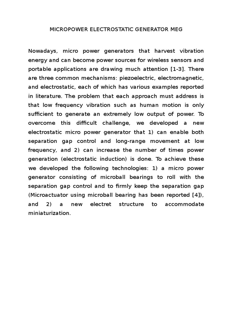 Micropower Electrostatic Generator Meg | PDF | Nuclear Fuel | Power Station