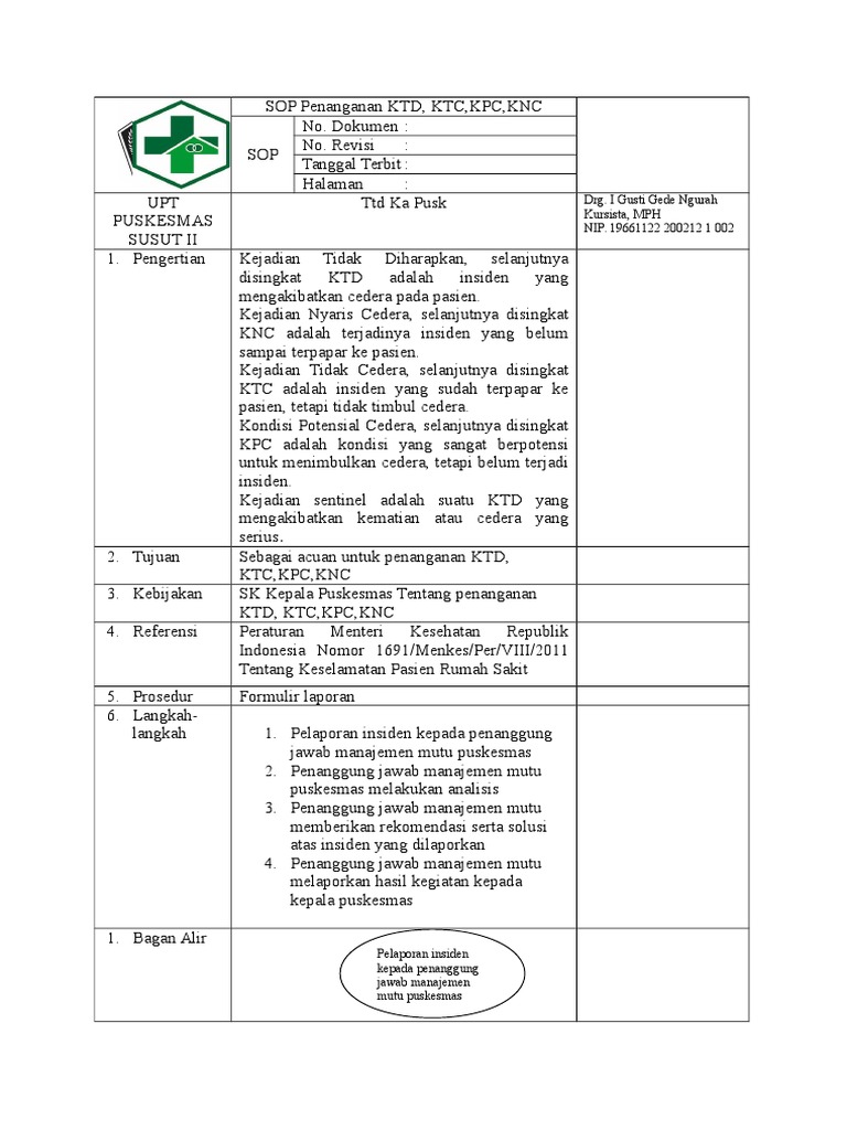Sop Penanganan KTD, KTC, KPC, KNC | PDF
