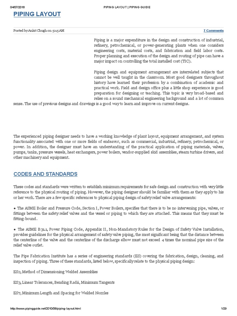 Piping Layout Design Guidelines | PDF | Pipe (Fluid Conveyance ...