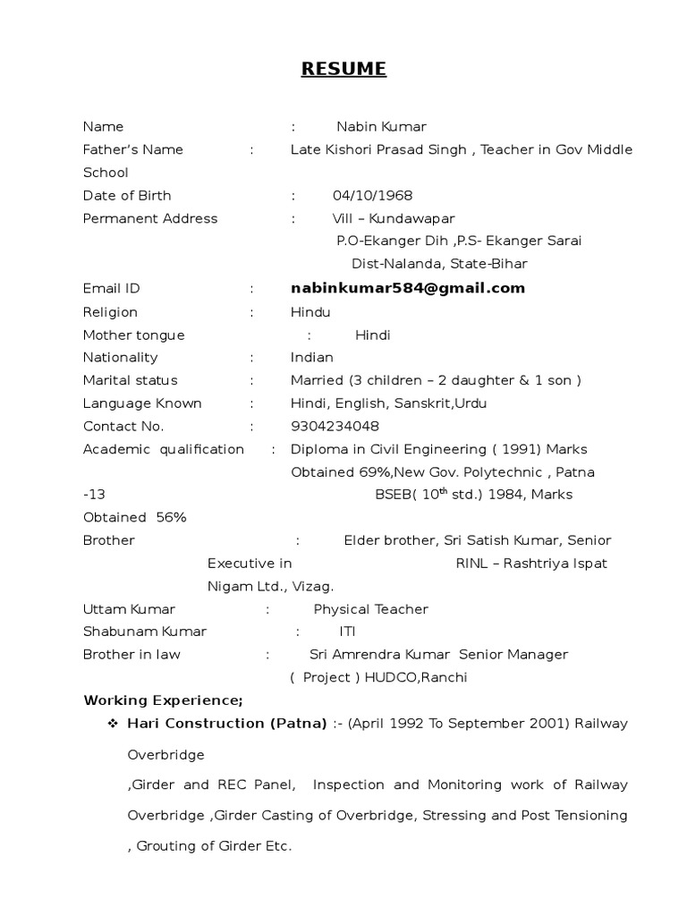 Nabin Kumar's Professional Resume | PDF