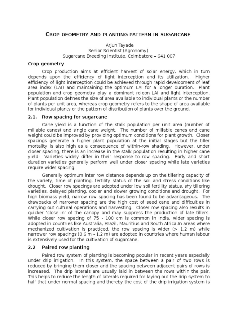 Crop Geometry and Planting Pattern | PDF | Sugarcane | Land Management