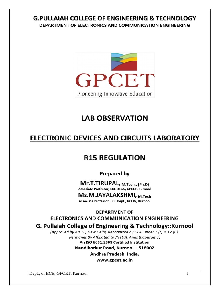 Edc Lab Observation Gpcet (2016-17) | PDF | Amplifier | Rectifier