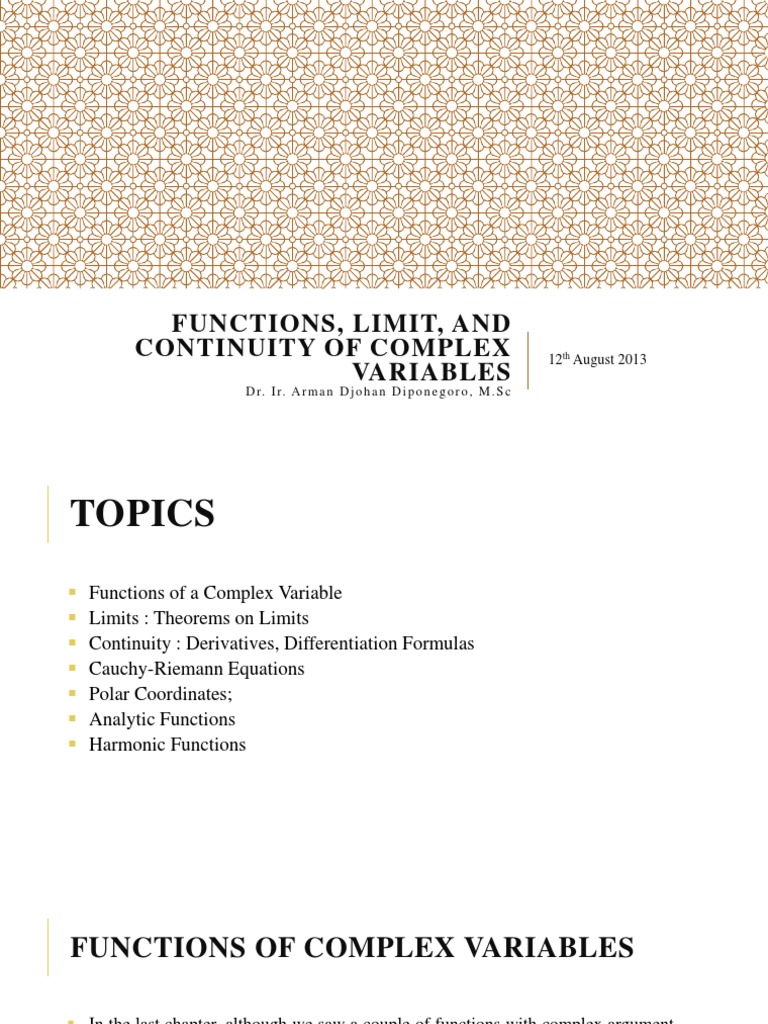 Continuity Theorems for Complex Functions | PDF | Analytic Function ...