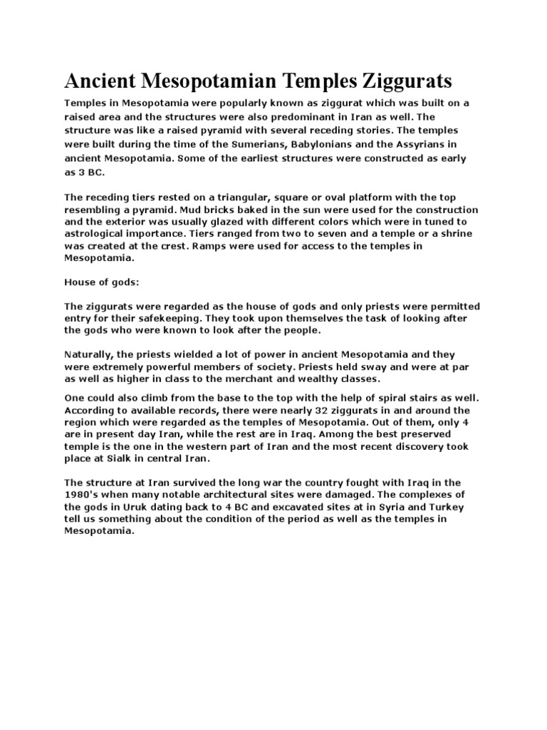 Ancient Mesopotamian Temples Ziggurats | PDF