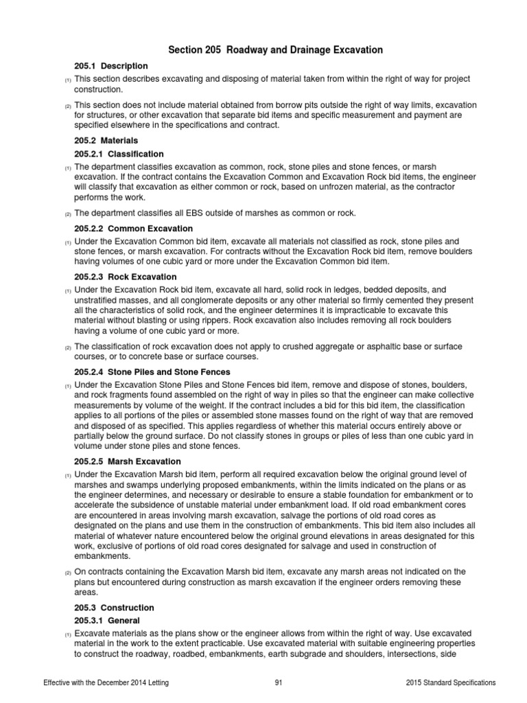 205.1 Description: Section 205 Roadway and Drainage Excavation | PDF ...