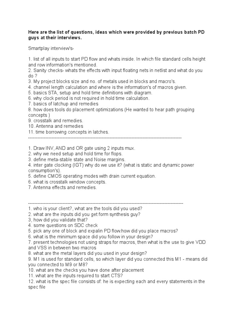 Interview Questions | PDF | Digital Technology | Electronic Engineering