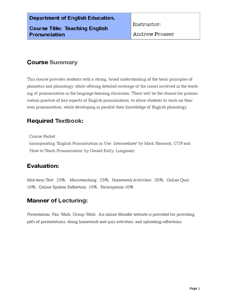 Teaching English Pronunciation Syllabus | PDF
