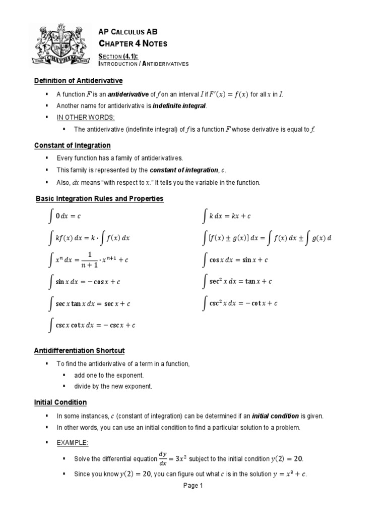 ch4 Notes | PDF | Integral | Derivative