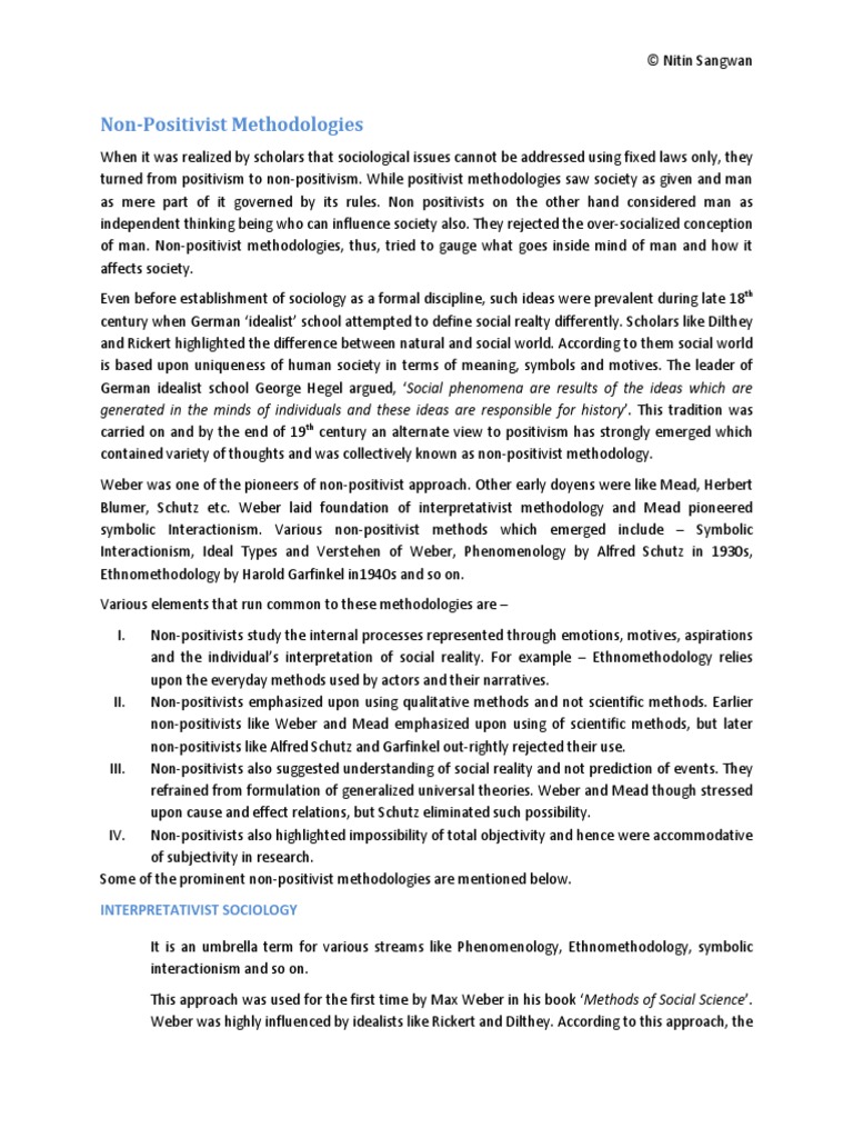 Non-Positivist Methodologies PDF | PDF | Phenomenology (Philosophy ...