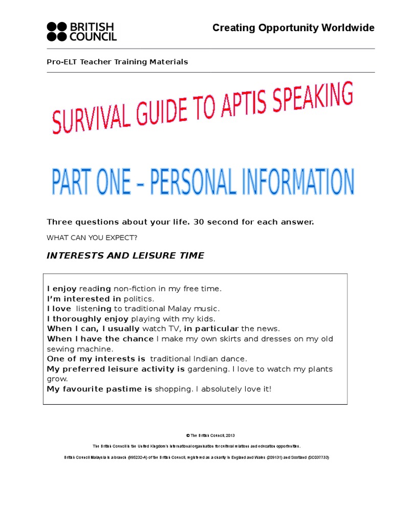 Survival Guide To Aptis Speaking | PDF | United Kingdom | Charitable Organization
