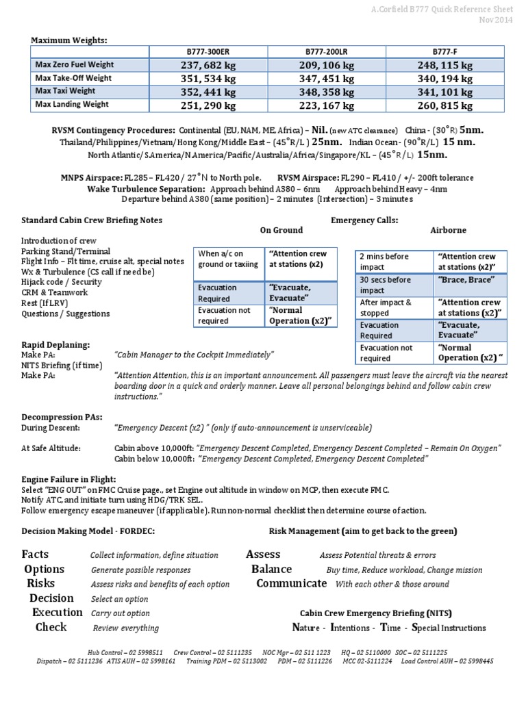 B777 Quick Reference Sheet | PDF | Aviation | Aeronautics