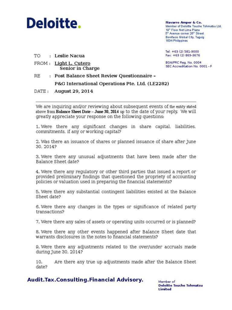 Subsequent Events Questionnaire | PDF | Law