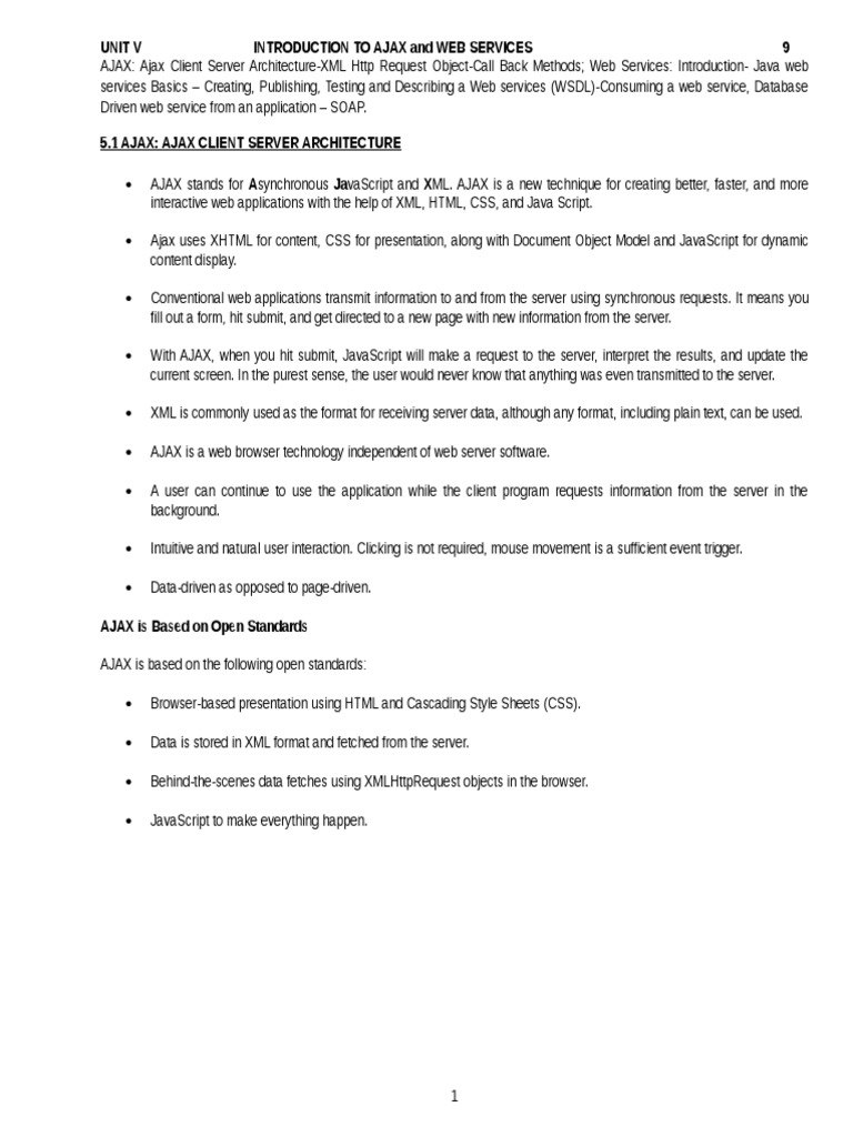 Unit V Introduction To Ajax and Web Services | PDF | Soap | Ajax ...