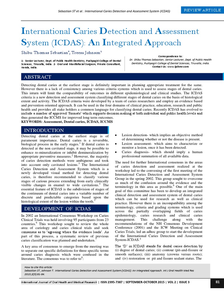 International Caries Detection and Assessment System (ICDAS) PDF | PDF ...