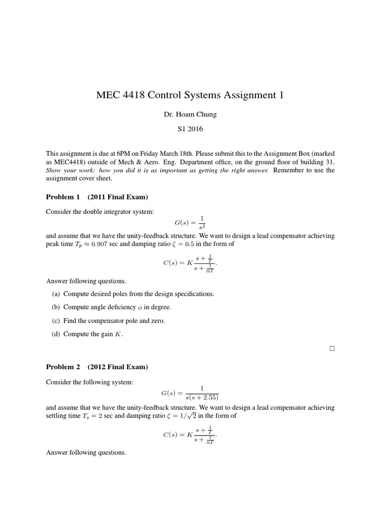 Control Systems Assignment 1 | PDF | Emergence | Systems Science