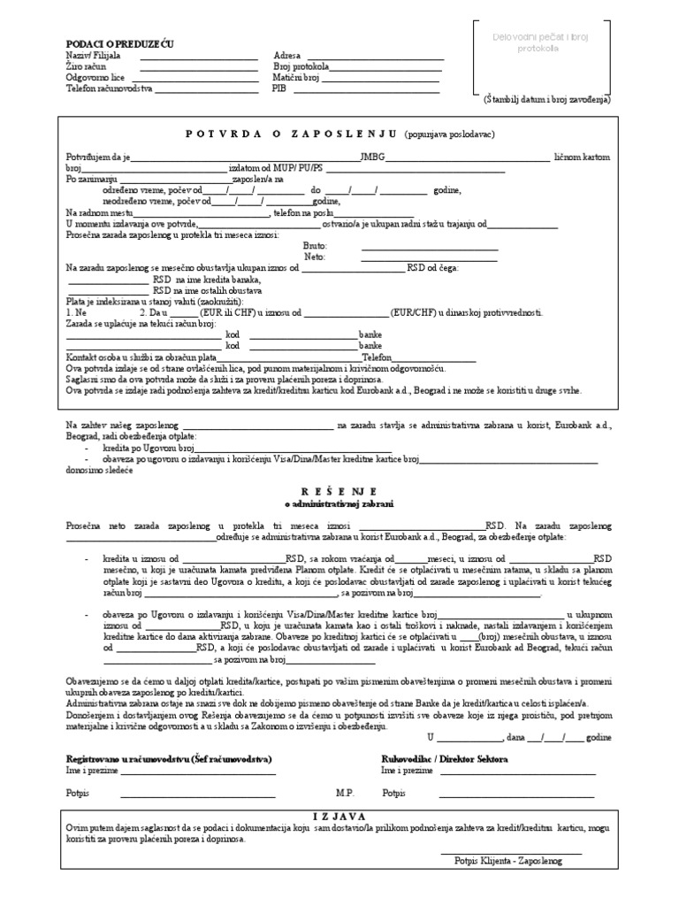 Potvrda Sa Administrativnom Izjavom | PDF