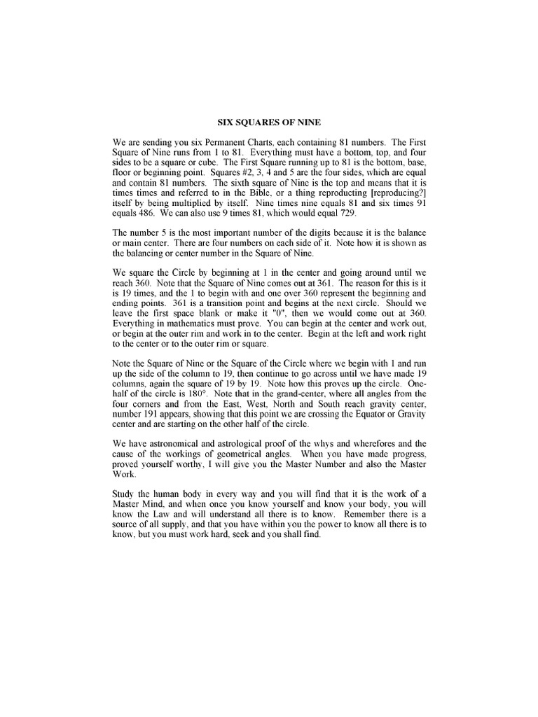A Mathematical Exploration of Six Squares of Nine and Their Resulting ...