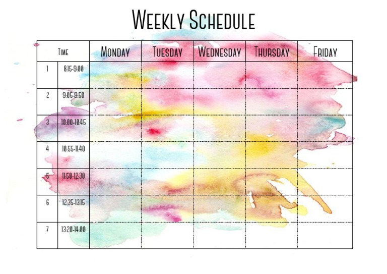 Weekly Schedule: Monday Tuesday Wednesday Thursday Friday | PDF