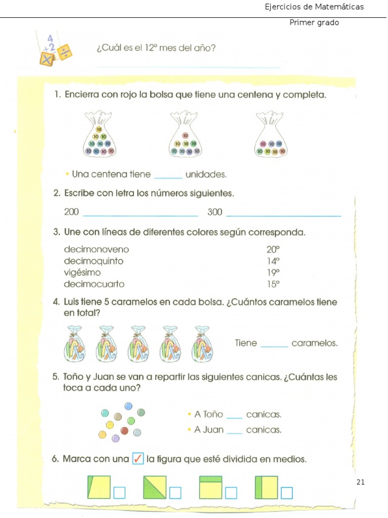 Ejercicios de Matemáticas primer grado de primaria