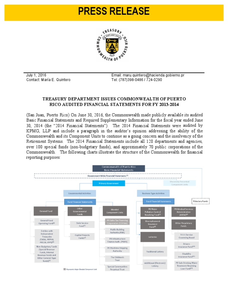 Treasury Department Issues Commonwealth of Puerto Rico Audited ...