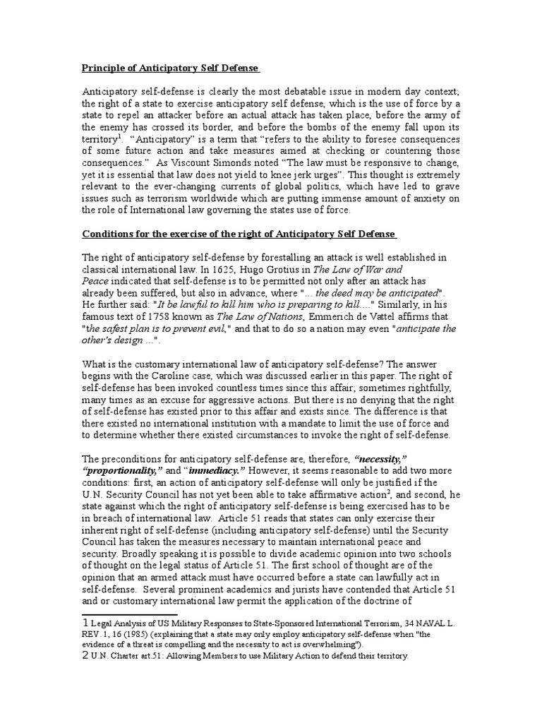 Principle of Anticipatory Self Defense | PDF | Preemptive War | Self ...
