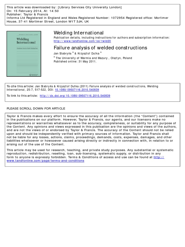 FailureAnalysisWeldedStructures PDF | PDF | Welding | Construction
