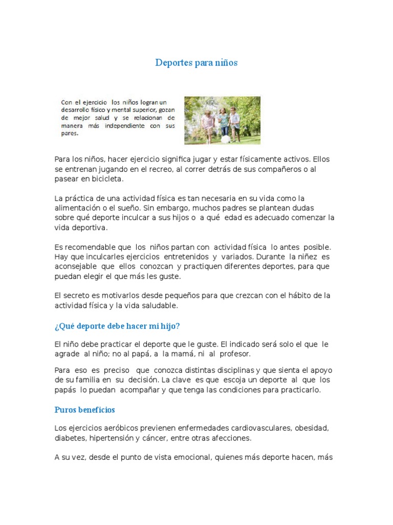 Importancia del deporte en niños | PDF