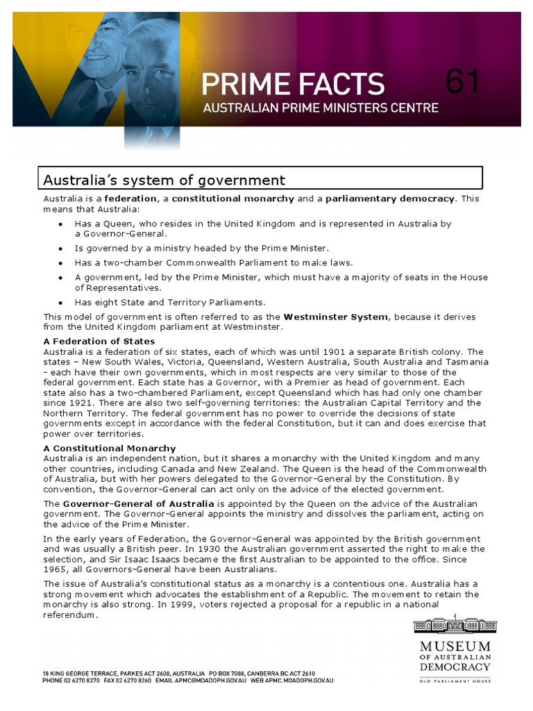 Australia's System of Government: A Federation of States | PDF | States ...