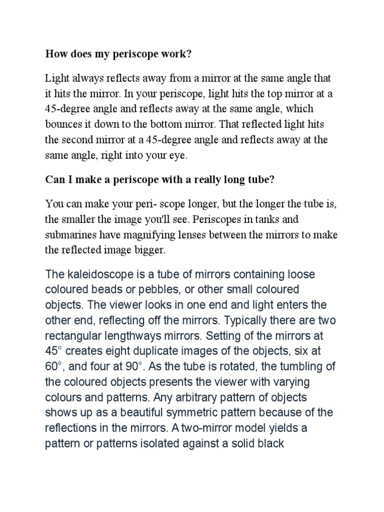Periscope and Kaleidoscope Mechanics | PDF | Mirror | Equipment