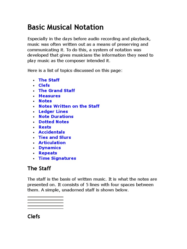 Basic Musical Notation | PDF | Clef | Musical Notation