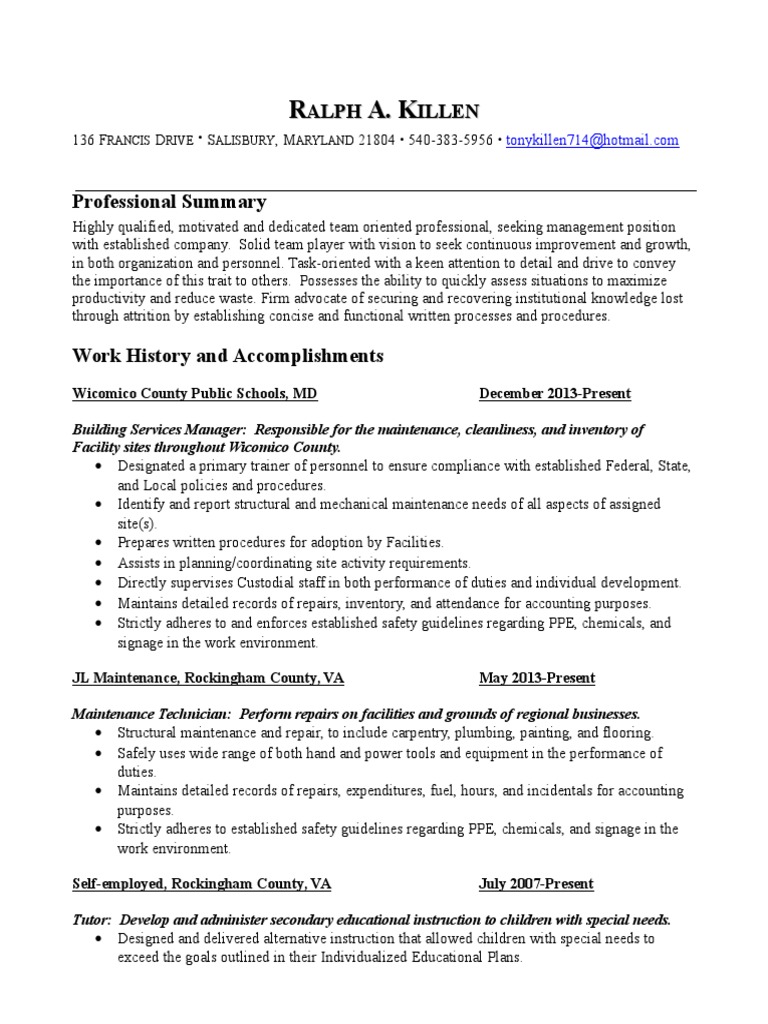 Tony Resume 1 10 15 | PDF | Employment | Inventory