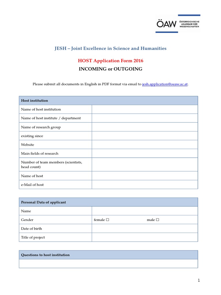 JESH HOST Application Form 2016 | PDF