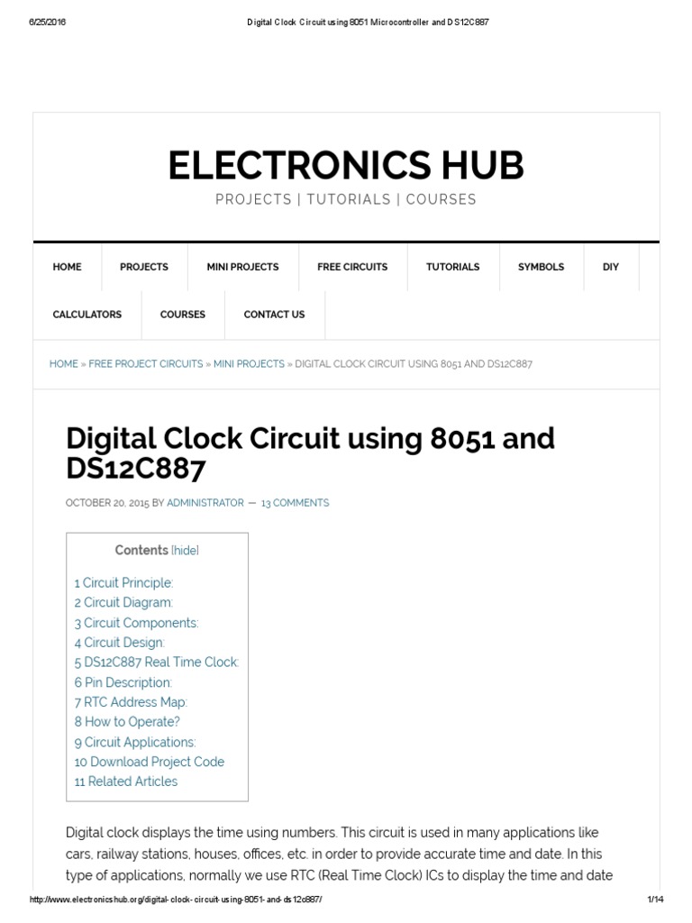 Digital Clock Circuit Using 8051 Microcontroller and DS12C887 | PDF ... Digital Clock Circuit Using 8051 Microcontroller and DS12C887 | PDF ...