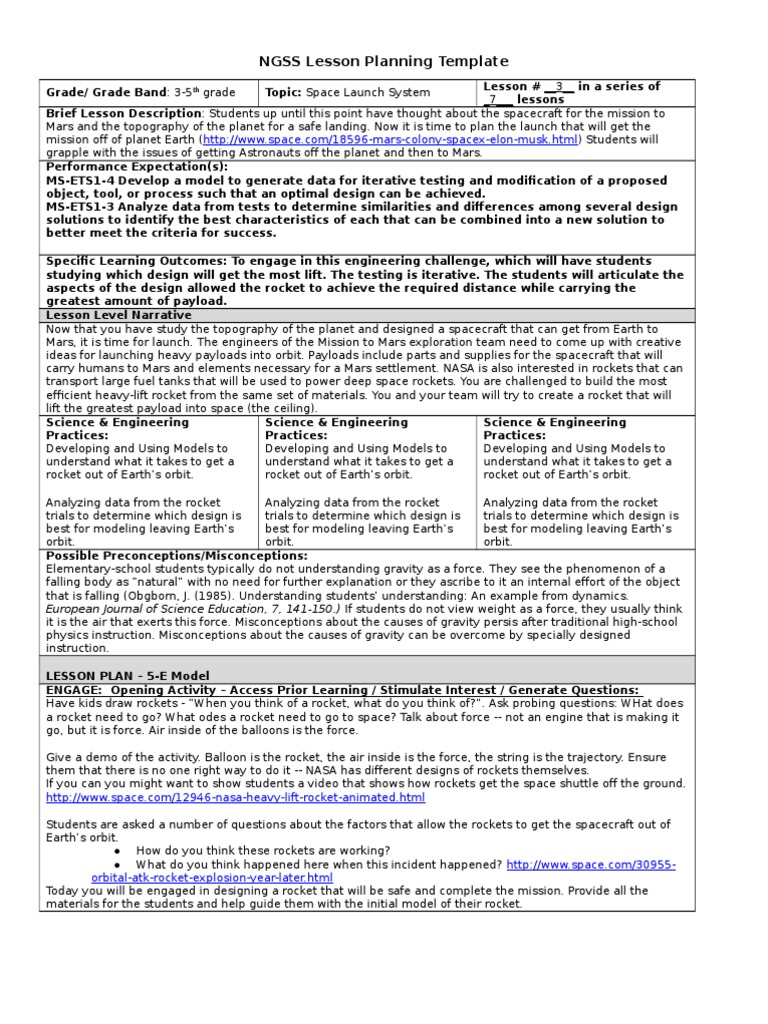 NGSS Lesson Planning Template | PDF | Launch Vehicle | Rocket