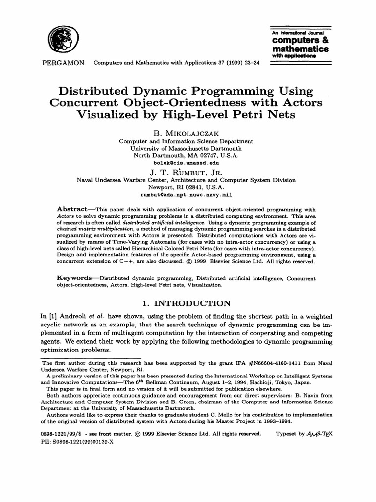 Distributed Dynamic Programming Using Concurrent Object-Orientedness With Actors Visualized by ...