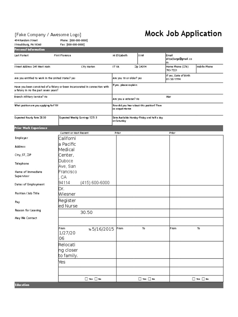 Mock Job Application: (Fake Company / Awesome Logo) | PDF | Politics