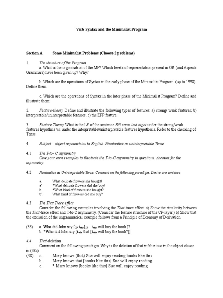 Verb Syntax and The Minimalist Program | PDF | Syntax | Human Communication