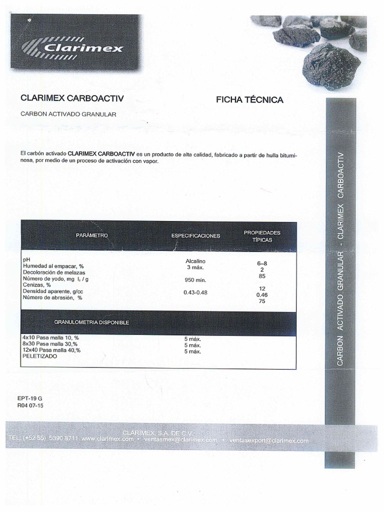 Certificado de Calidad Carbón Activado CLARIMEX | PDF
