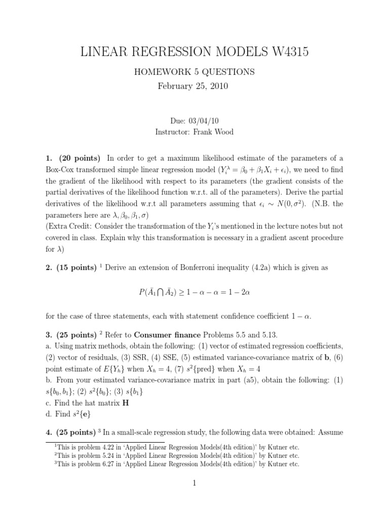 Homework 5 - LINEAR REGRESSION MODELS | PDF | Teaching Methods & Materials