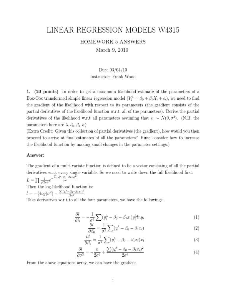 Homework 5 Solution | PDF | Derivative | Regression Analysis Homework 5 Solution | PDF | Derivative | Regression Analysis