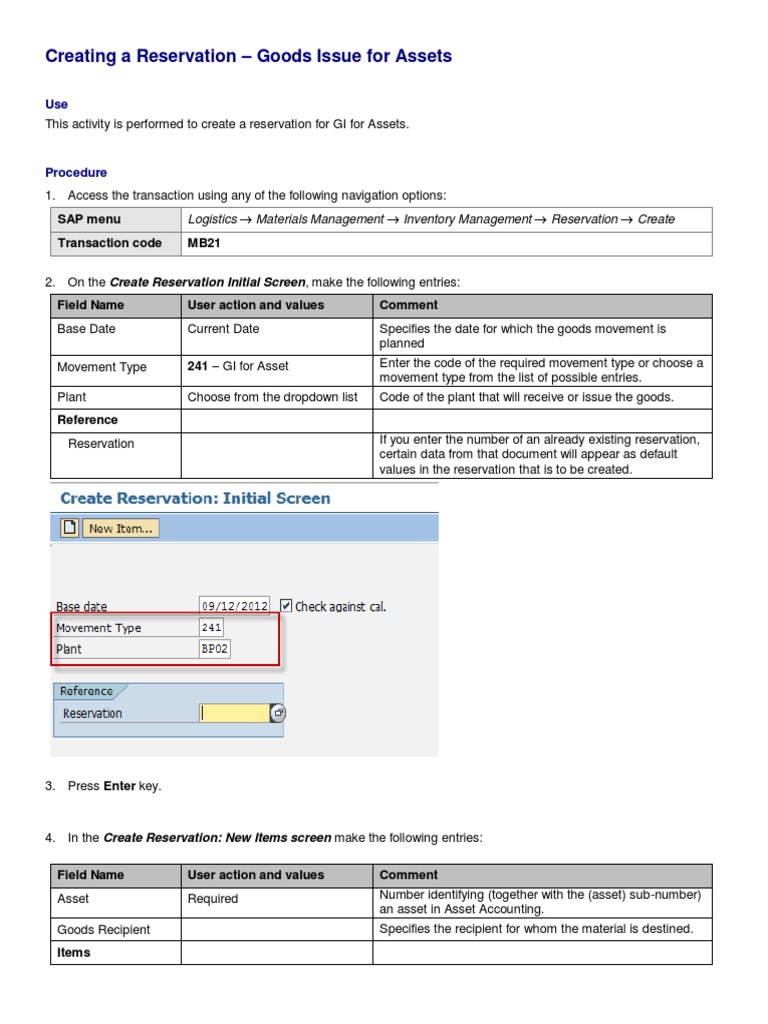 SAP Asset Reservation Guide | PDF | Menu (Computing) | Icon (Computing)