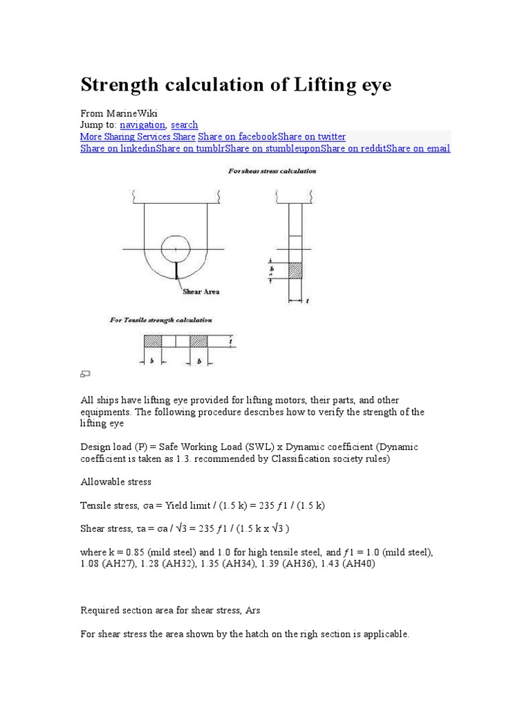 Lifting Eye Strength Calculation Guide | PDF | Teaching Methods & Materials