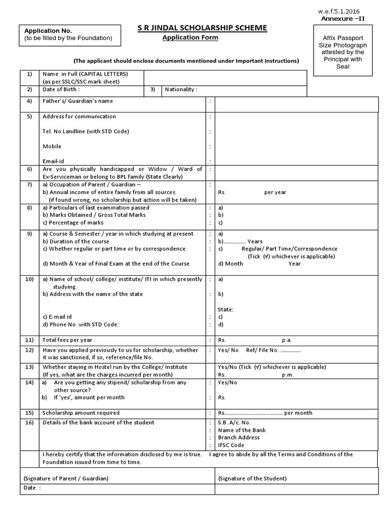 Jindal Scholarship Application Form | PDF | Government | Business