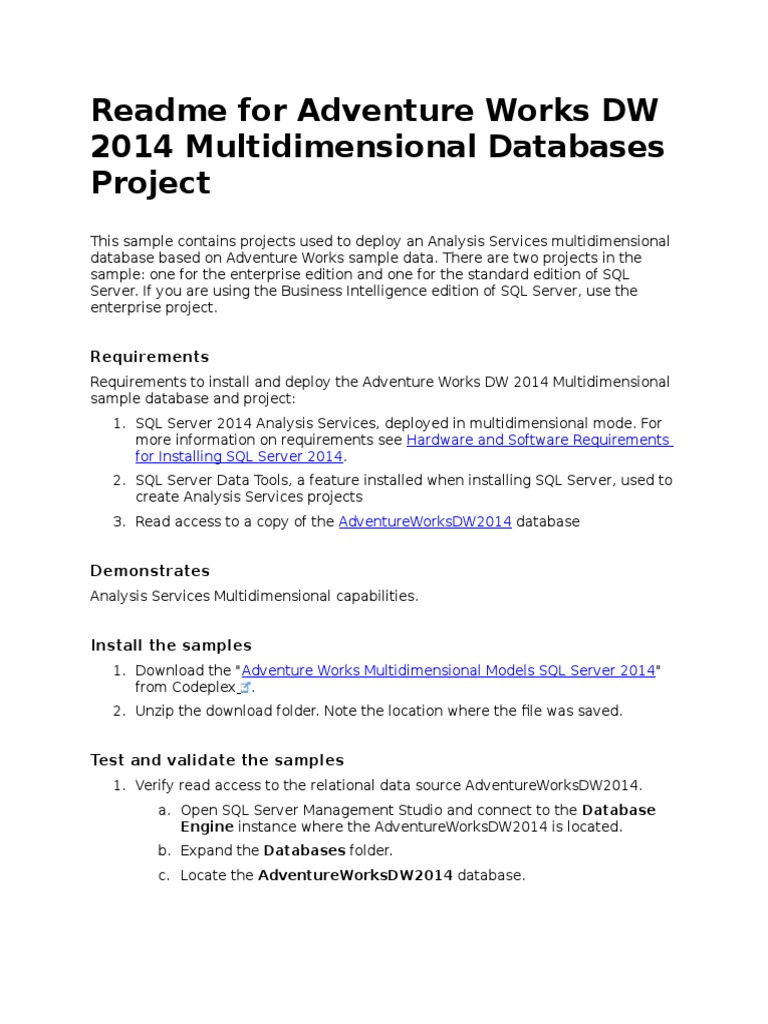 Readme For Adventure Works DW 2014 Multidimensional Databases | PDF ...