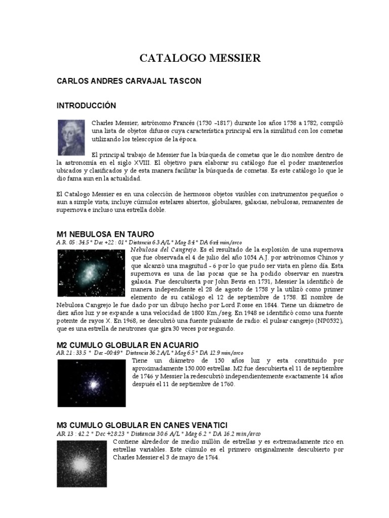Catálogo Messier: Guía de Objetos Astronómicos | PDF | Ciencia y ...