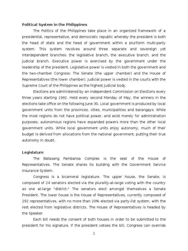 Political System in The Philippines | PDF | United States House Of ...