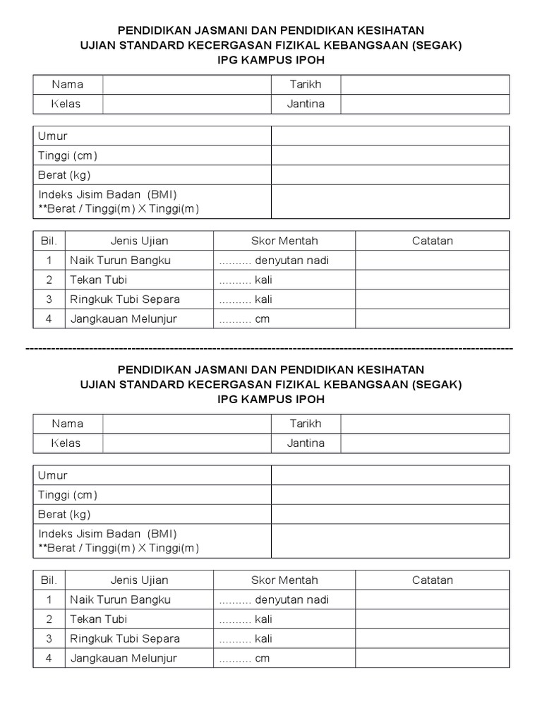 Borang Ujian Segak | PDF