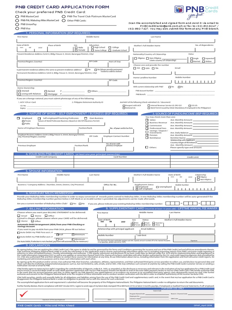 PNB Credit Card Application Form | PDF | Identity Document | Credit Card