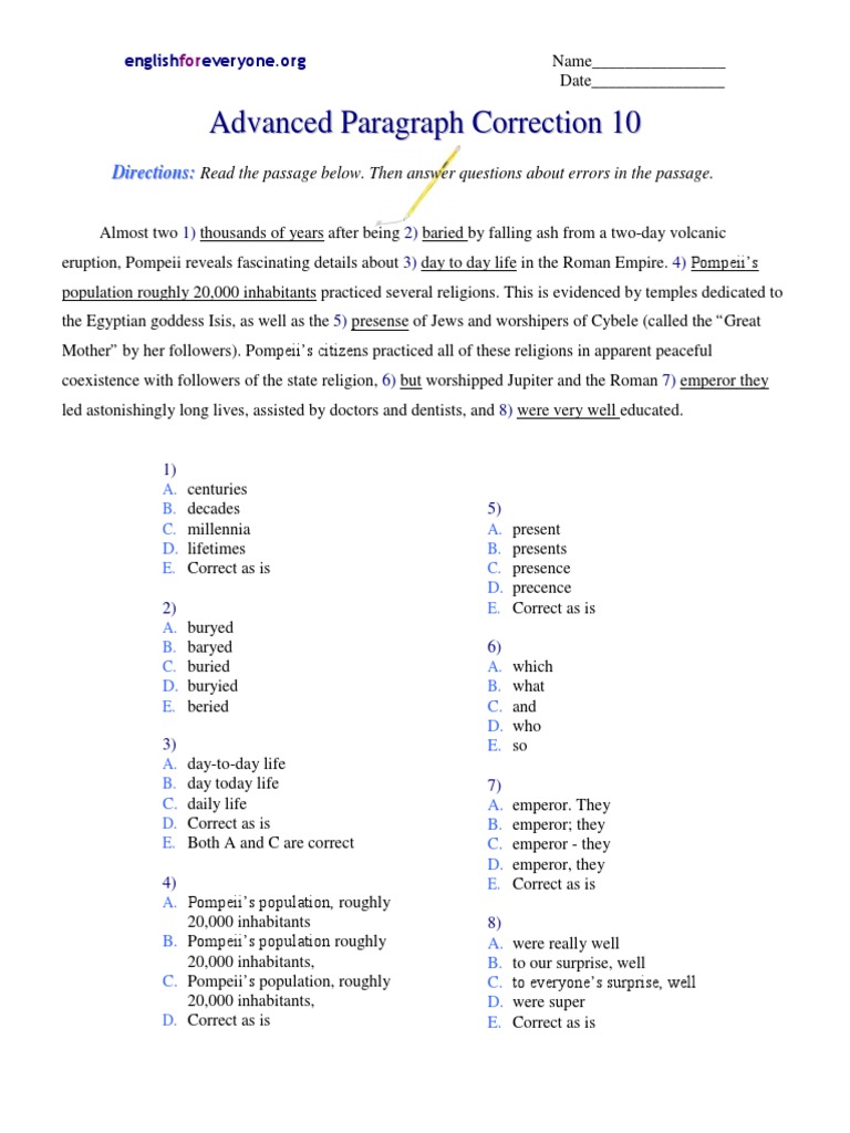 Advanced Paragraph Correction 10 | PDF