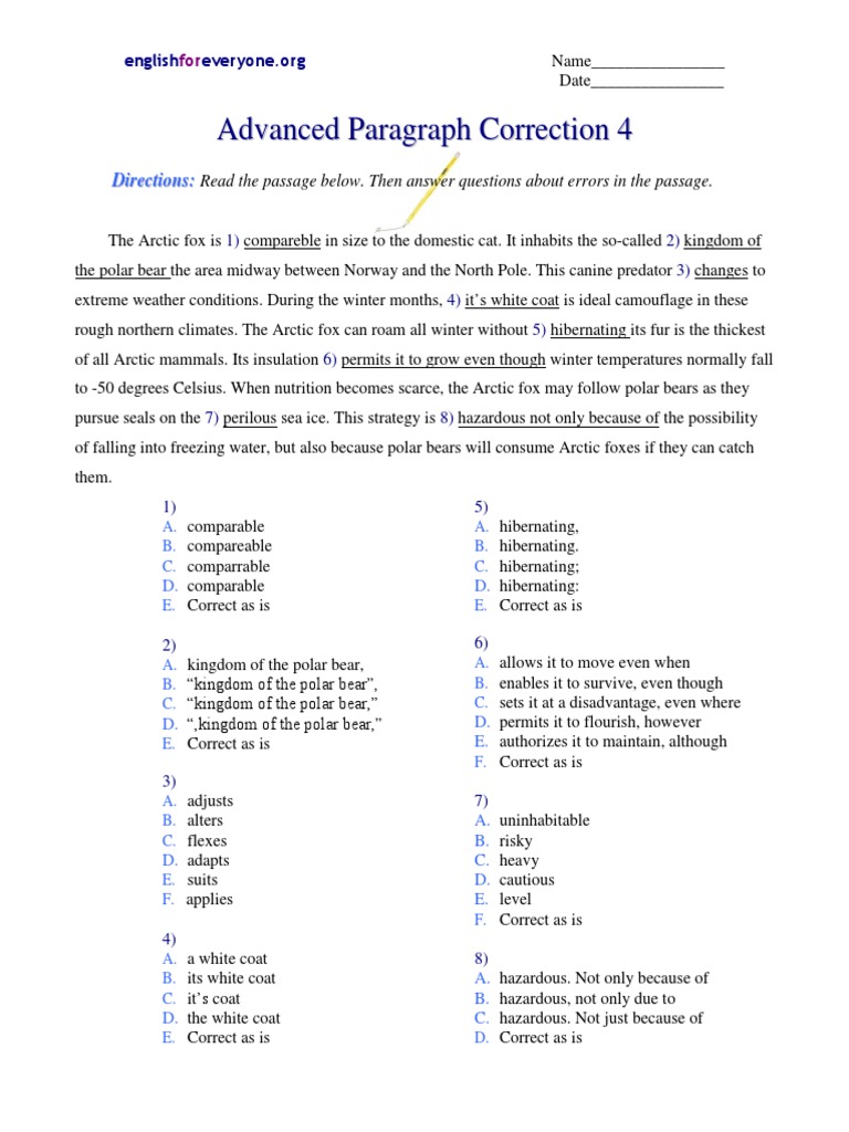 Advanced Paragraph Correction 4 PDF | PDF | Polar Bear | Bears